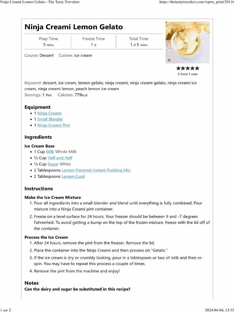 Ninja Creami - Lemon Gelato | PDF