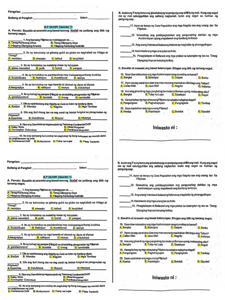 Ap Quiz Q1 Week1 | PDF
