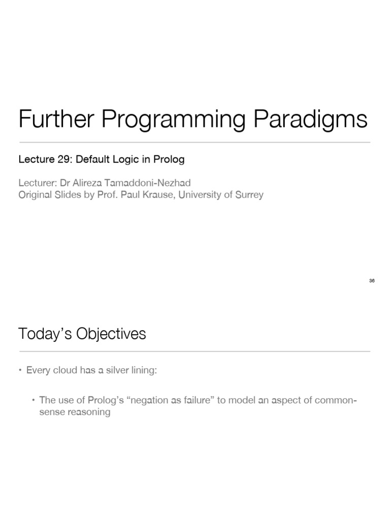 Lecture 29 Default Logic in Prolog | PDF