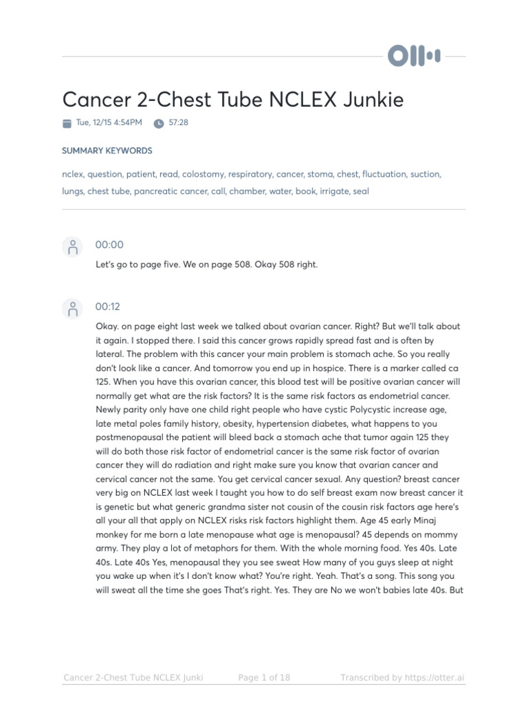 Cancer 2-Chest Tube NCLEX Junkie - Otter - Ai | PDF