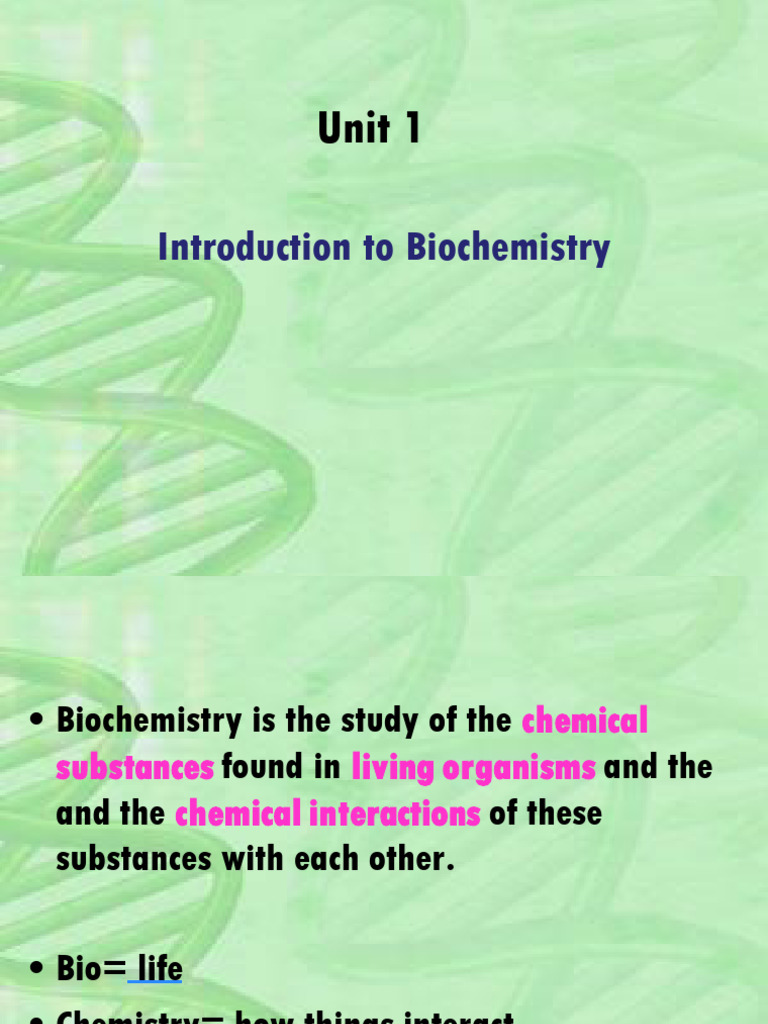 Unit 1 Introduction To Biochemistry | PDF Unit 1 Introduction To Biochemistry | PDF