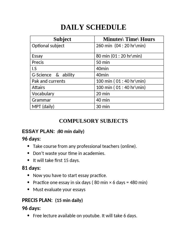 Daily Schedule | PDF