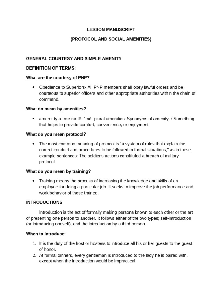 Protocol and Social Amenities | PDF