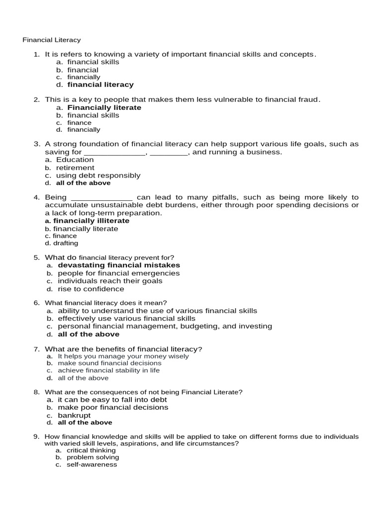 Financial Literacy Exam | PDF