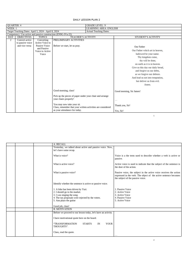 Grade 9 English: Active vs Passive Voice | PDF | Verb | Subject (Grammar)