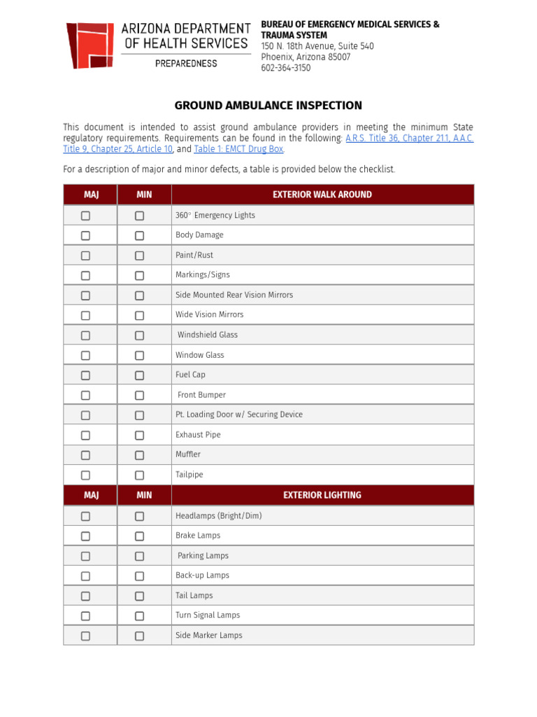 Ground Ambulance Inspection Guidelines | PDF | Ambulance | Tire