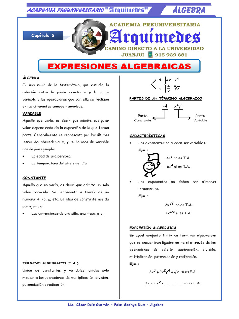Clasificación-de-las-Expresiones-Algebraicas-para-Tercero-de-Secundaria | PDF