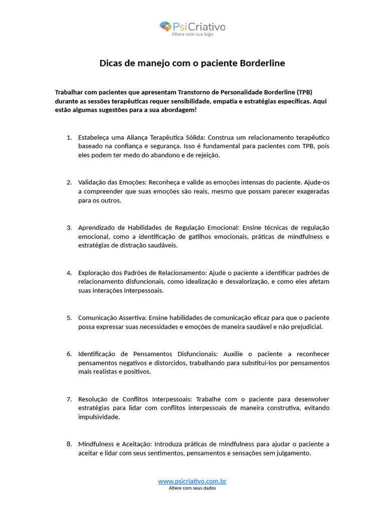 Dicas de Manejo Com o Paciente Boderline | PDF