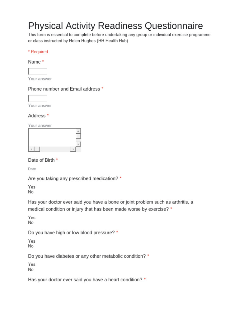 Physical Activity Readiness Questionnaire | PDF