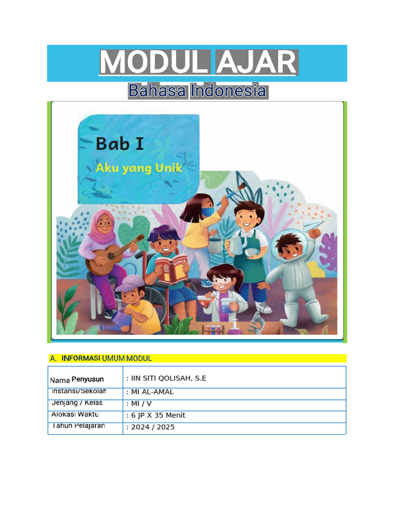 BAB 1 - MA B Indo Kls 5 (Datadikdasmen) Edit | PDF | Seni & Disiplin Bahasa