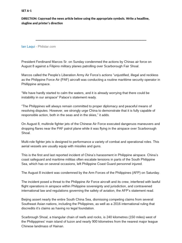 Copyreading Exercises-English | PDF | Philippines | Business