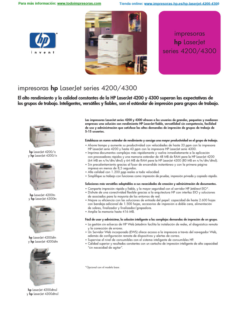 Caracteristicas Impresora HP Laserjet 4200 4300 | PDF