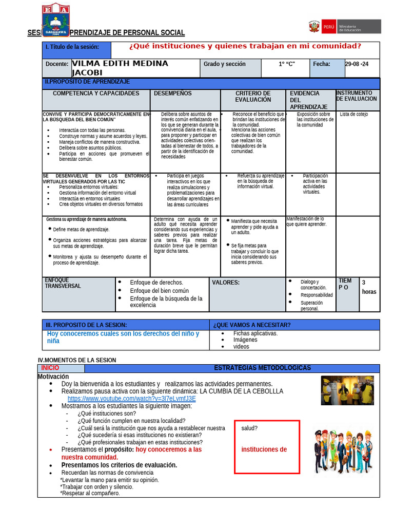 Sesión de P.S Las Instituciones de La Comunidad 29-08 | PDF | Evaluación | Crecimiento personal ...