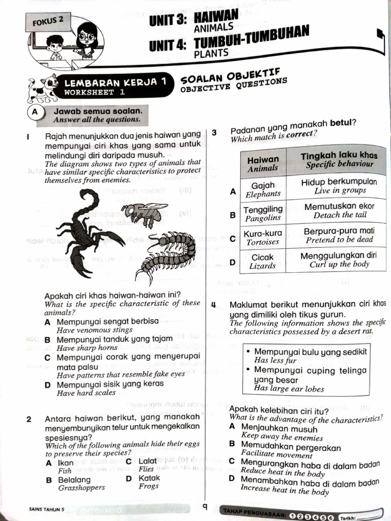 LATIHAN SAINS TAHUN 5 - Unit Haiwan & Tumbuh Tumbuhan | PDF