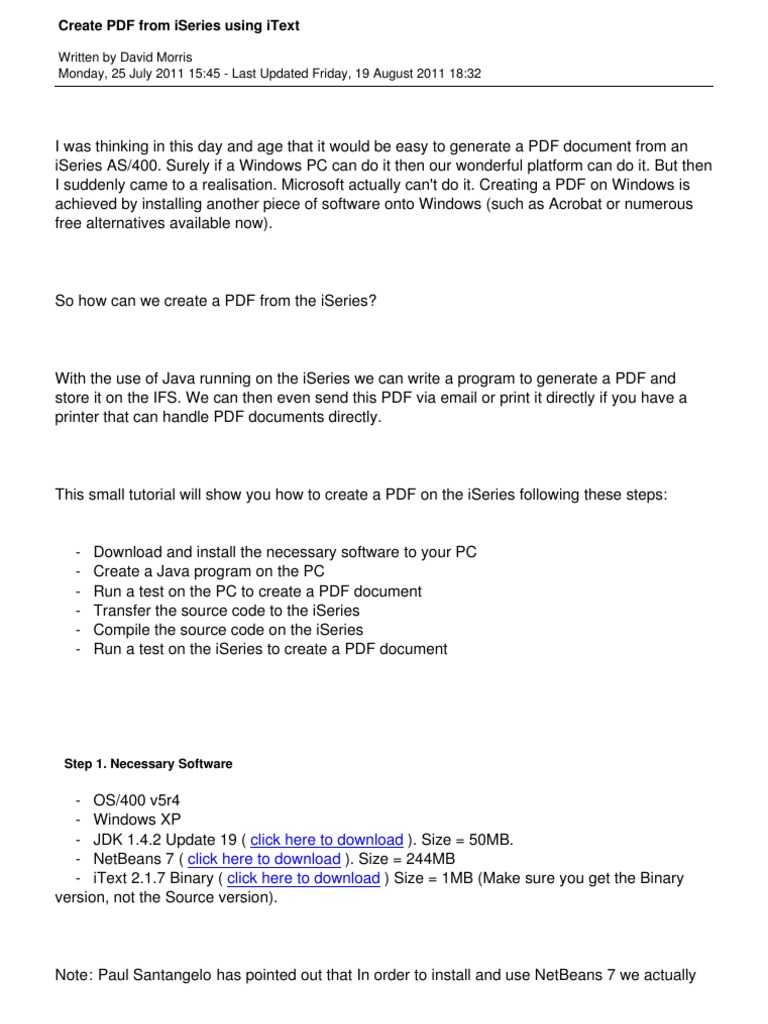 62 Create Pdf From Iseries Using Itext Pdf Microsoft Windows Java Programming Language