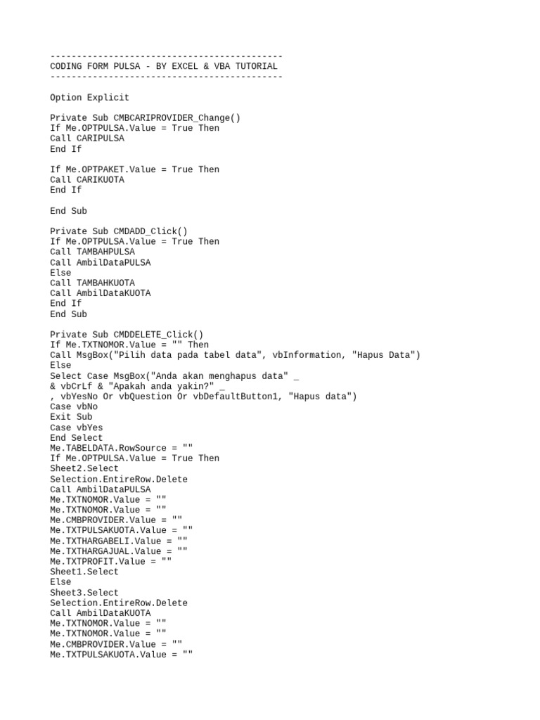 Coding Form Pulsa | PDF