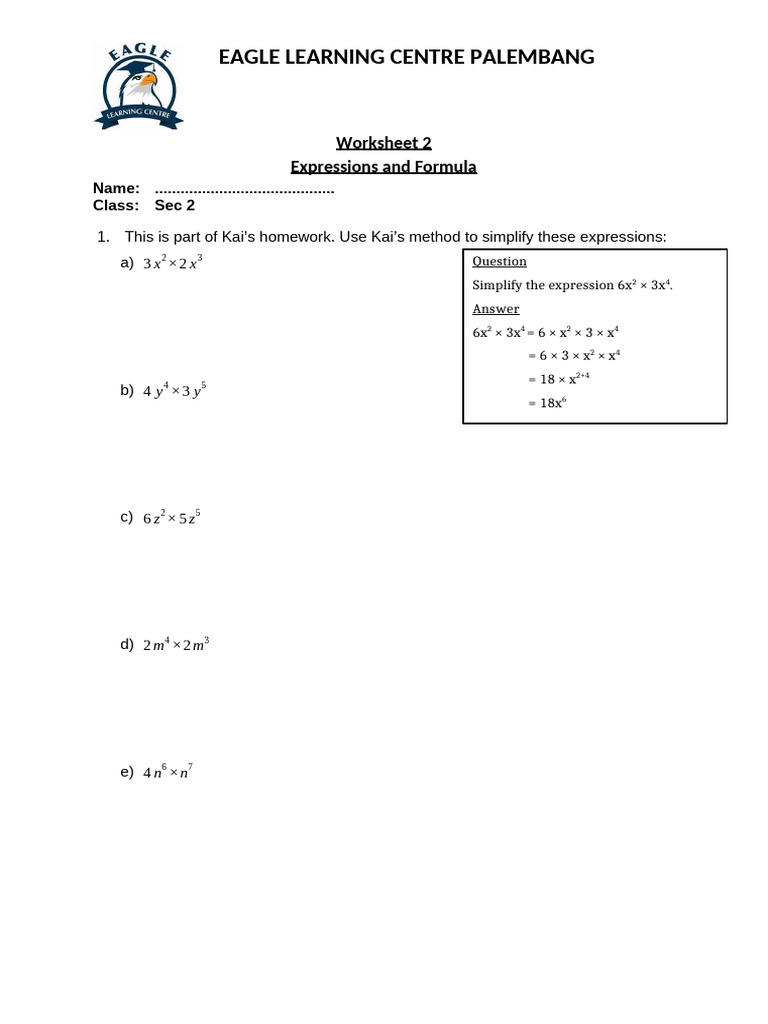 WS 2 Expressions and Formula | PDF