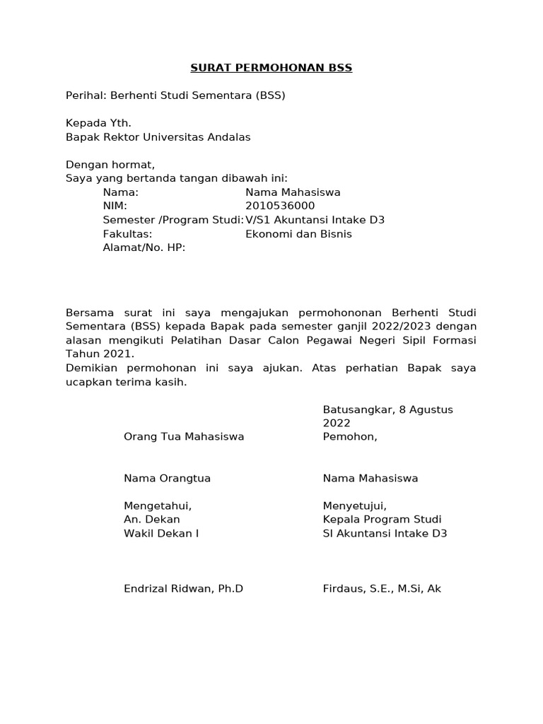 Contoh Surat BSS | PDF