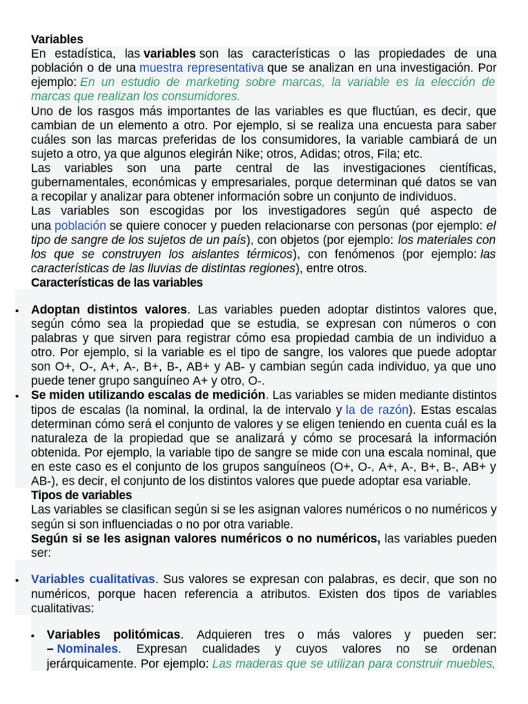 Variables ESTADISTICA | PDF