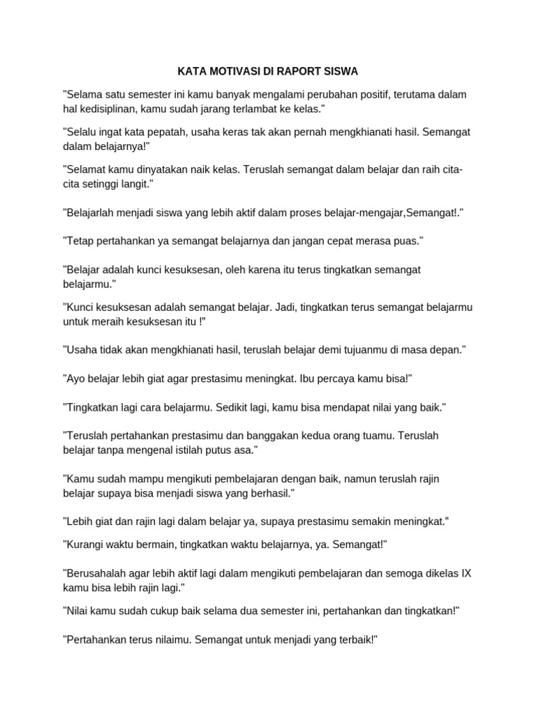 Kata Motivasi Di Raport Siswa | PDF