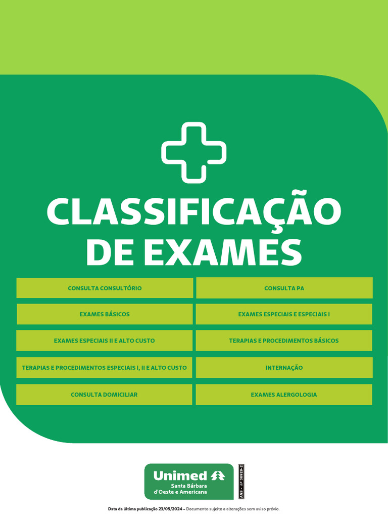 Tabela de Exames - UnimedSA | PDF