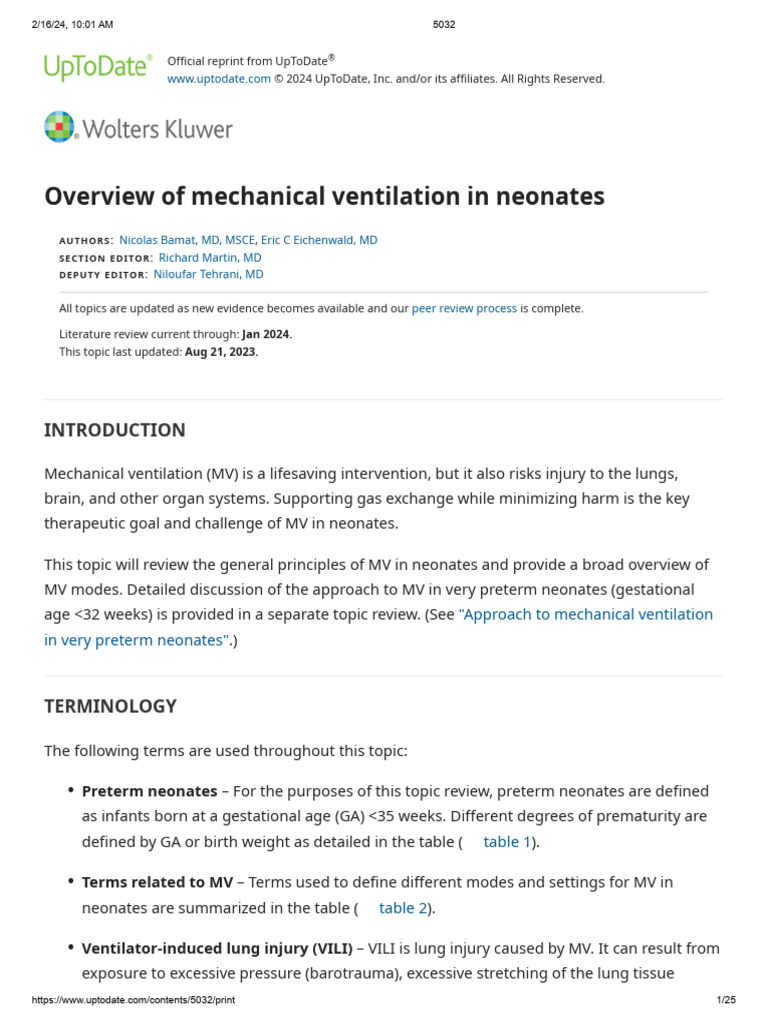 Overview of Mechanical Ventilation in Neonates | PDF