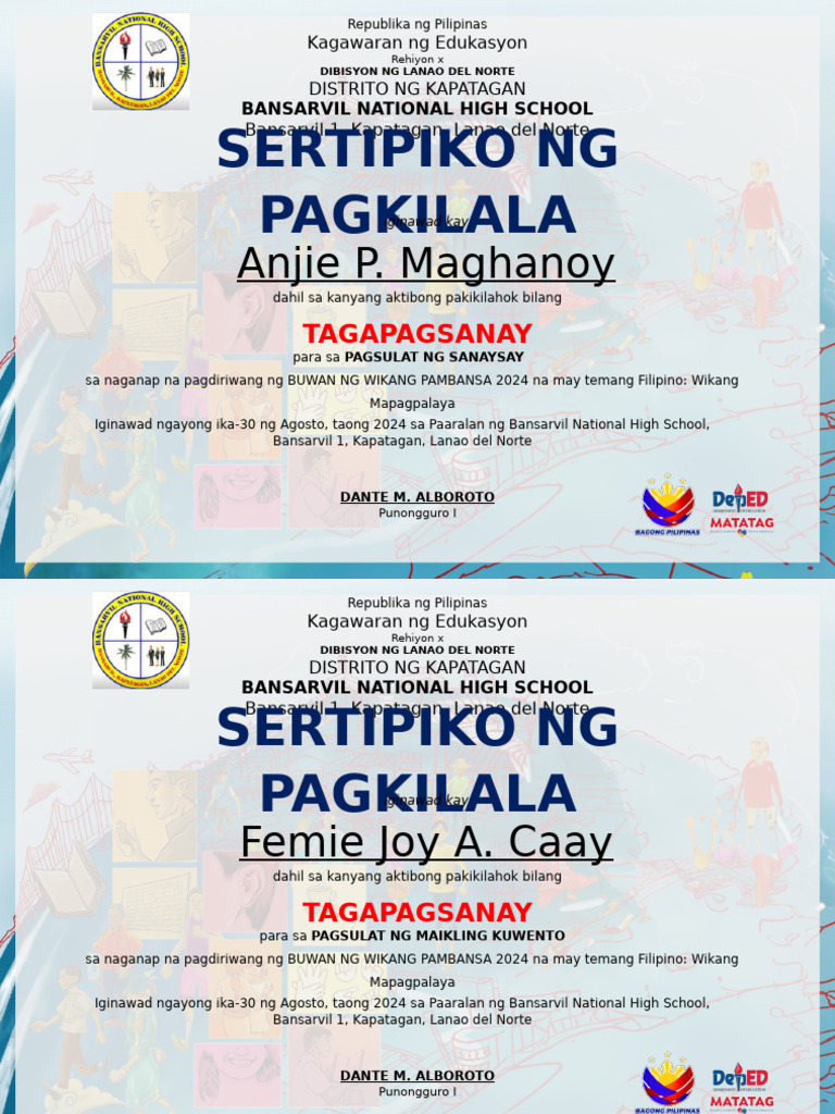 Buwan NG Wikang Pambansa Certificate | PDF