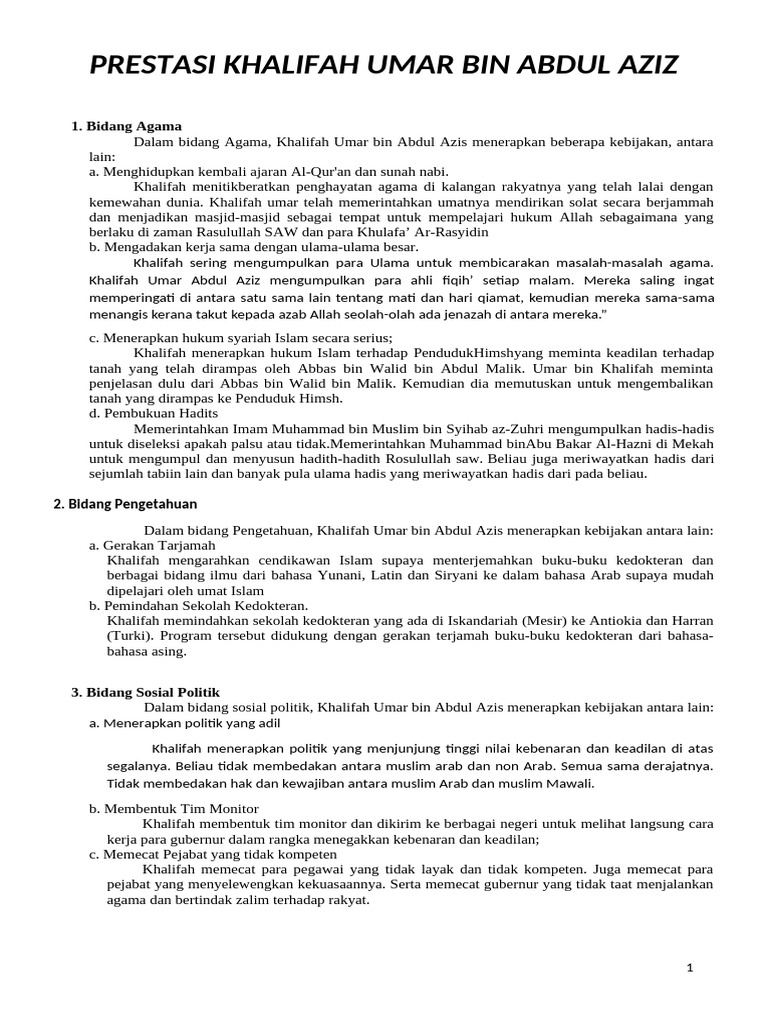 Prestasi Khalifah Umar Bin Abdul Aziz-1 | PDF
