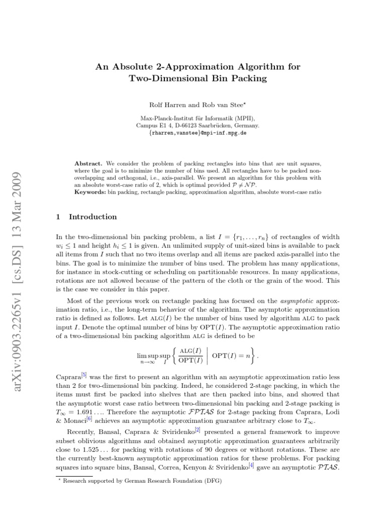 Rolf Harren and Rob Van Stee - An Absolute 2-Approximation Algorithm For Two-Dimensional Bin ...