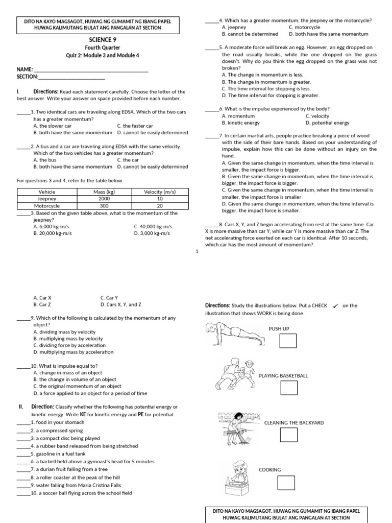 Science 9 Q4 SCIENCE QUIZ 2 | PDF