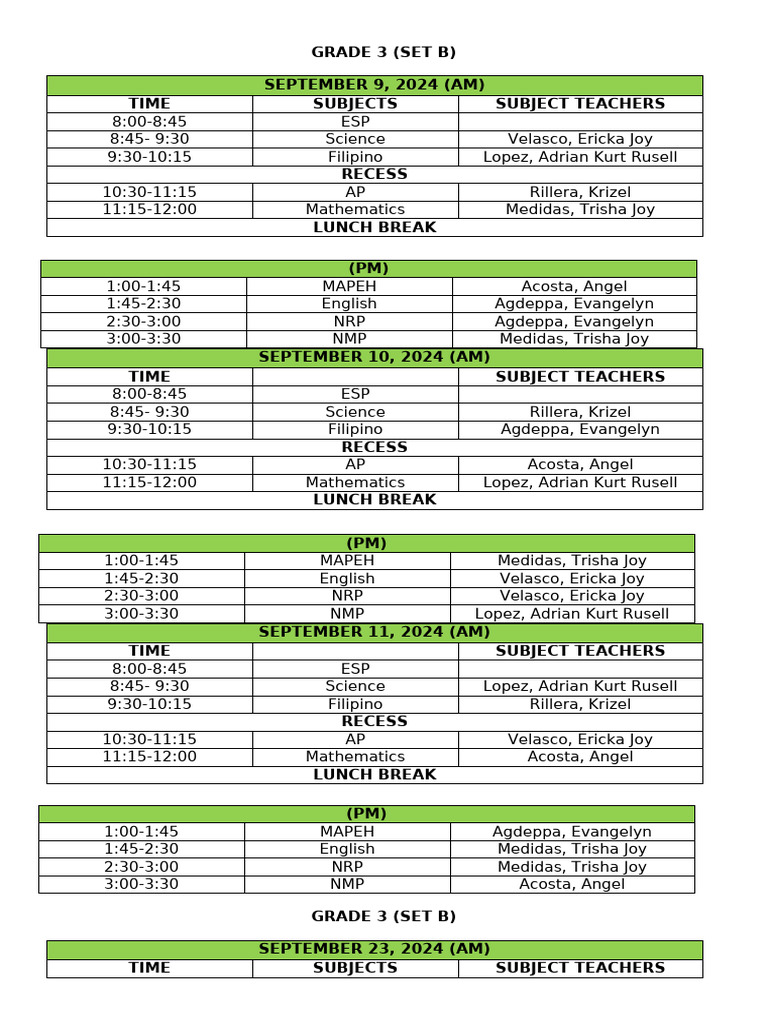 Grade 3b Sched | PDF