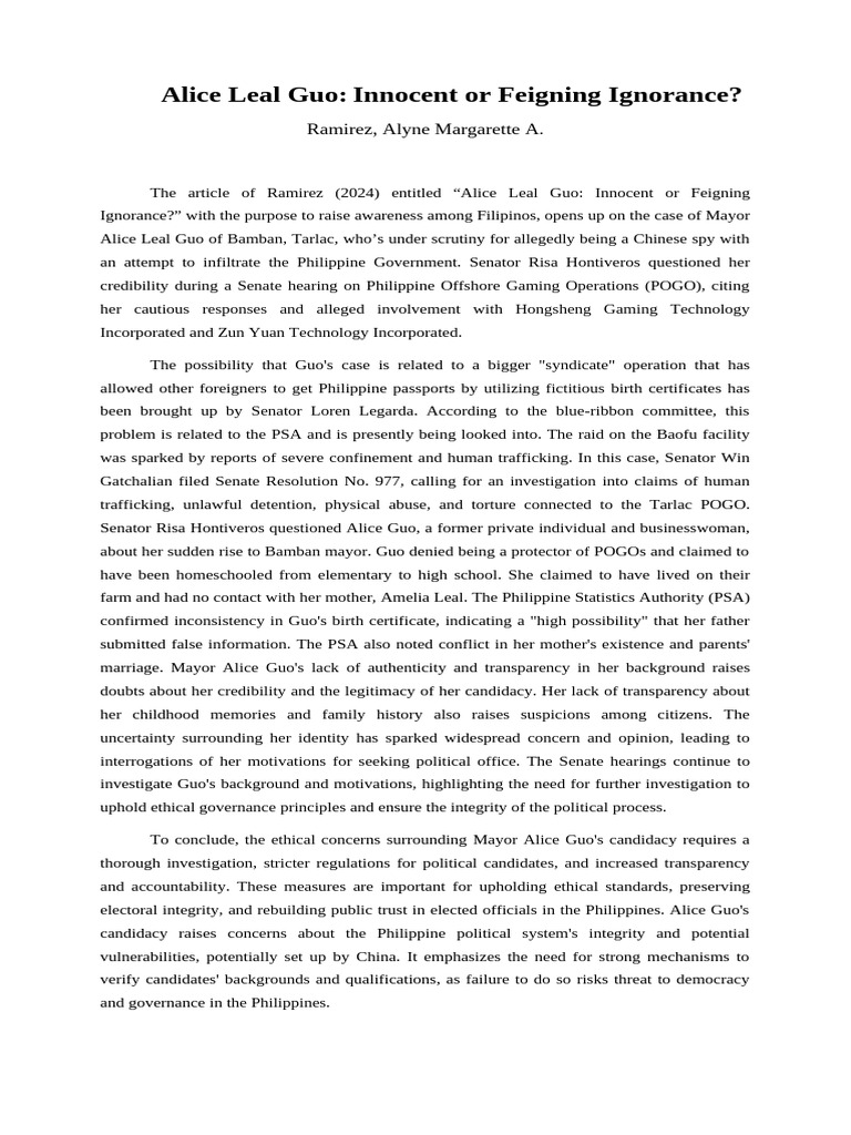 Alice Leal Guo Summary | PDF