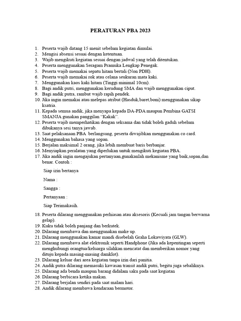 Peraturan Pba 2023 | PDF