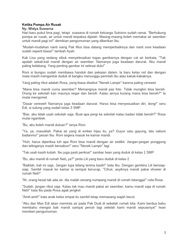 LKPD - Cerpen Ketika Pompa Air Rusak | PDF