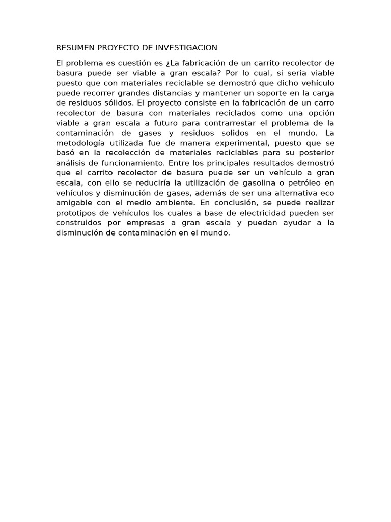 Resumen Proyecto de Investigacion | PDF
