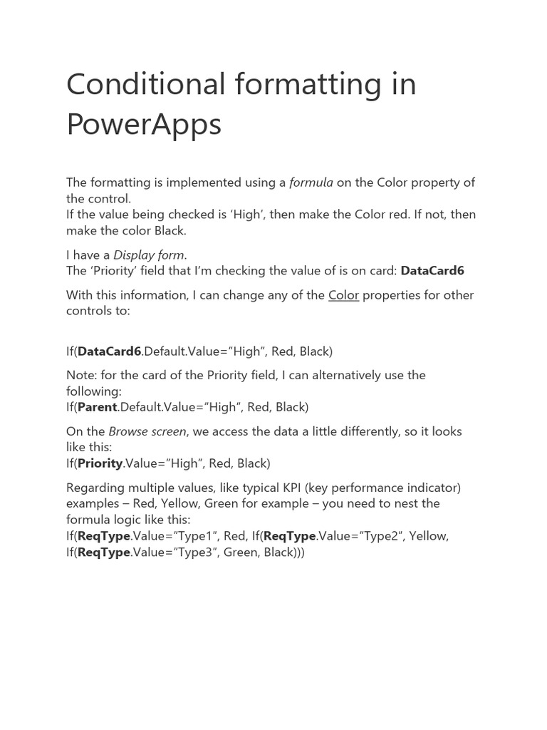 Conditional Formatting in PowerApps | PDF