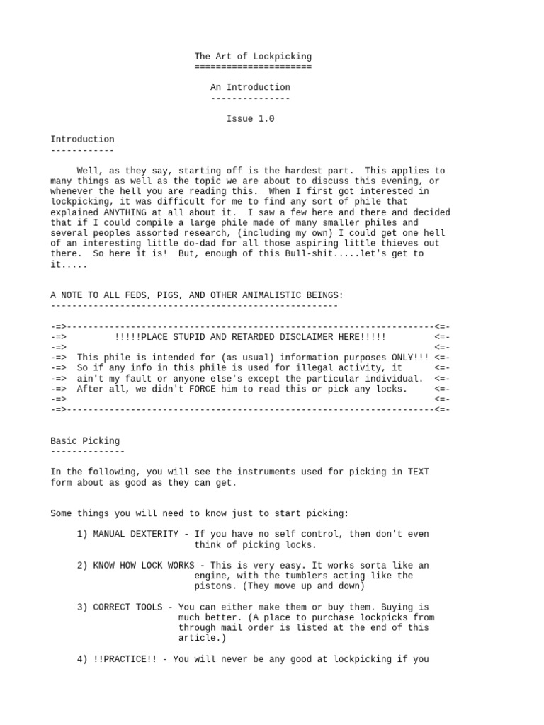 Art of Lockpick | PDF | Knife | Security Technology