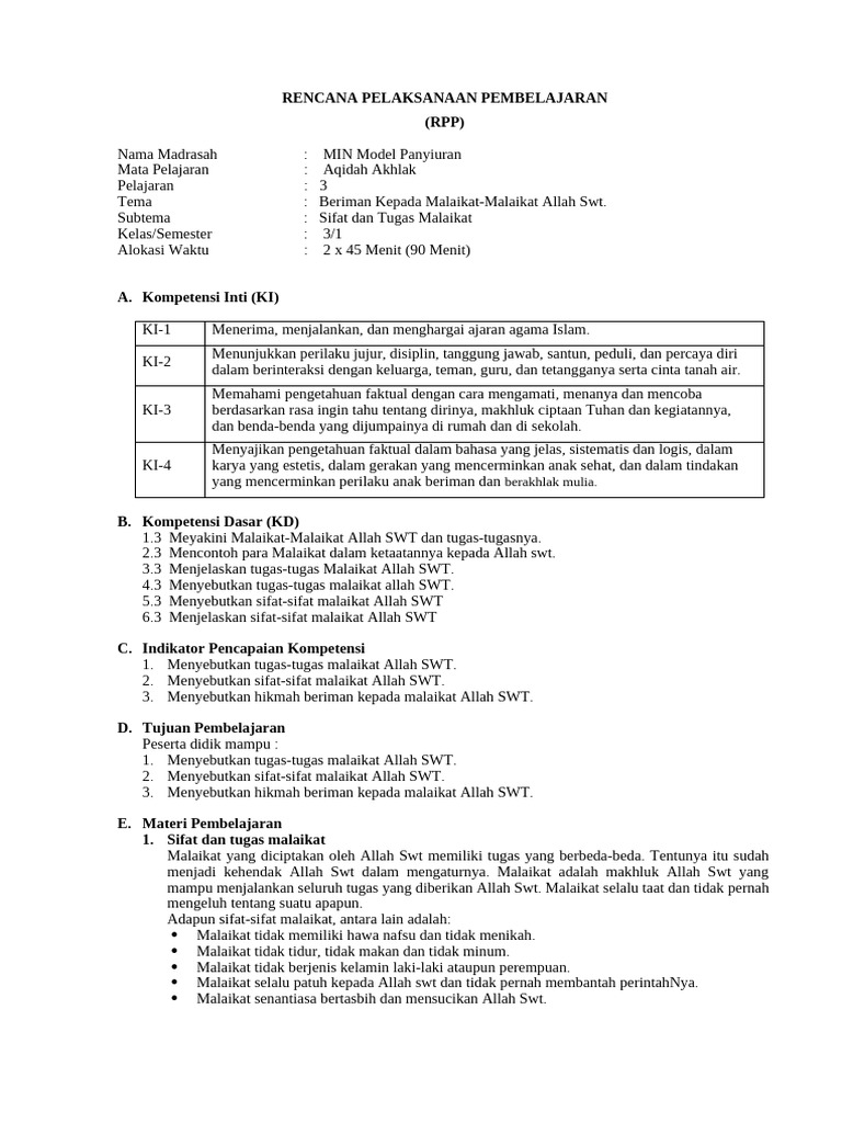 Sari Mawaddah RPP Aqidah Akhlak | PDF