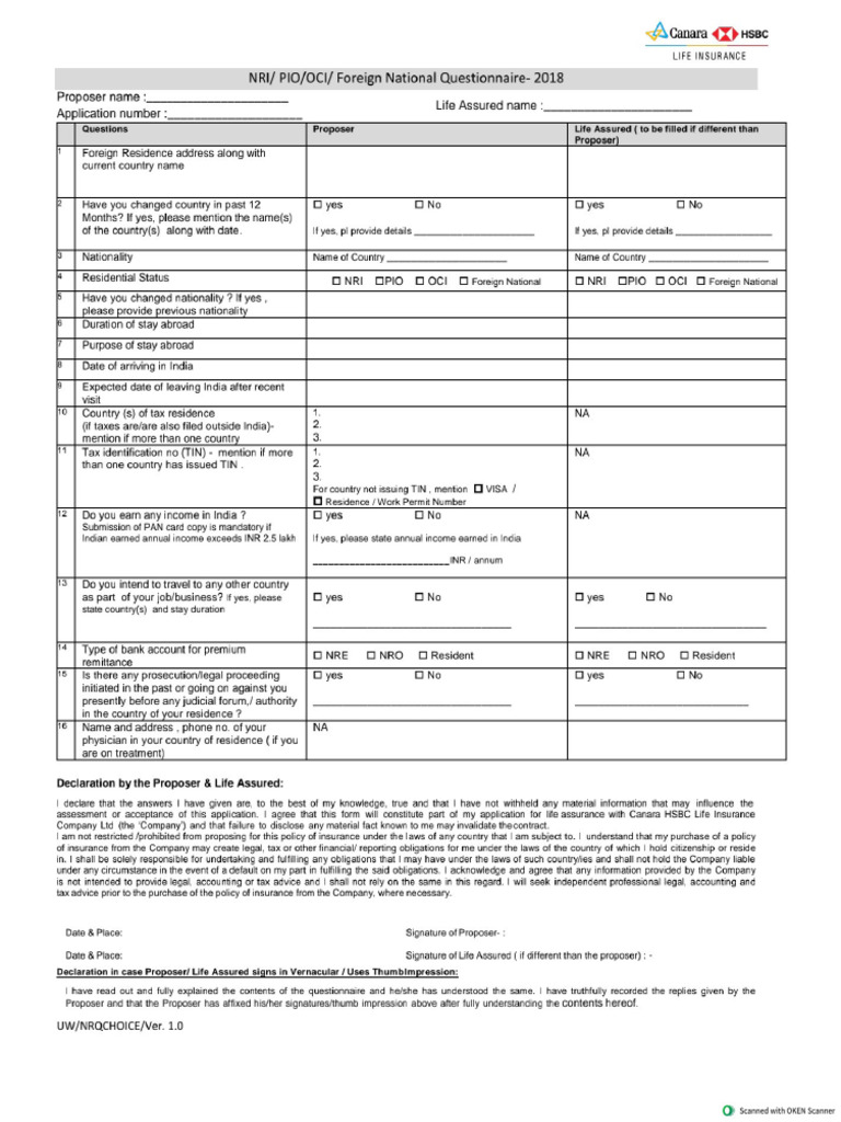 NRI Questionnaire. Ver. 1.1 | PDF