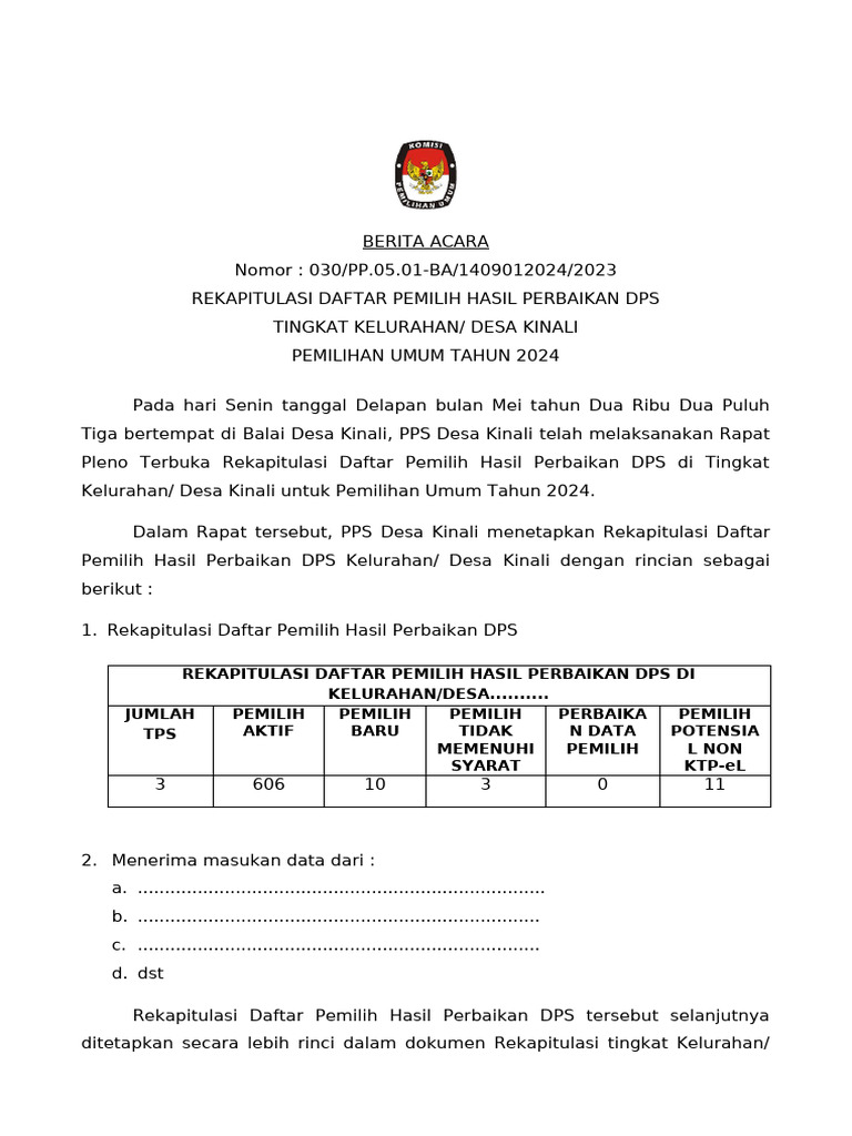 BA Rekap DPSHP PPS | PDF