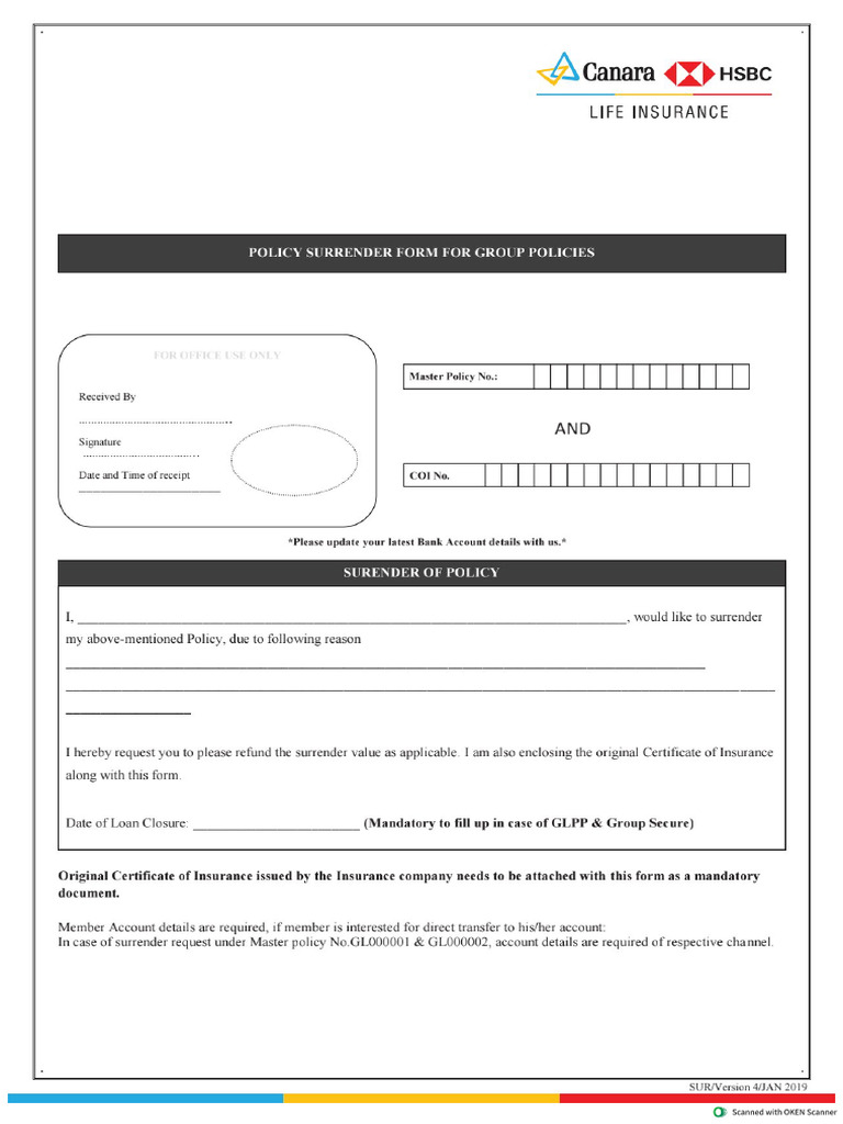 Policy Surrender Request Form | PDF