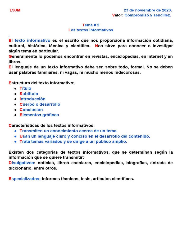 Tema #2 Los Textos Informativos | PDF | Diccionario | Ciencias sociales