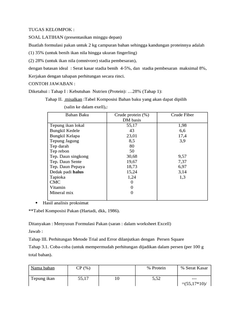 LATIHAN FORMULASI - Pakan | PDF