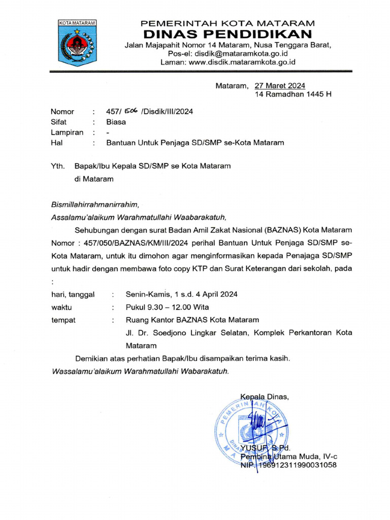 Bantuan Baznas Untuk Penjaga SDSMP | PDF