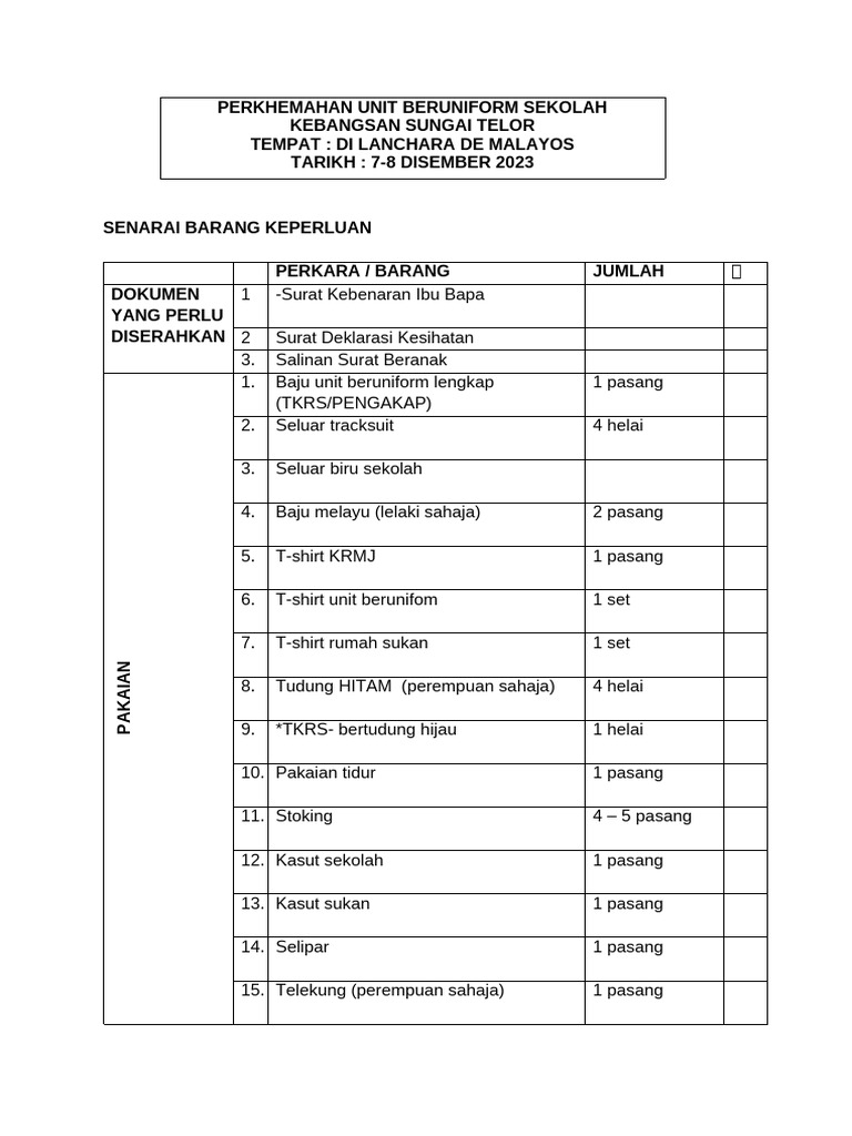 Check List Perkehmahan Dan Peraturan | PDF