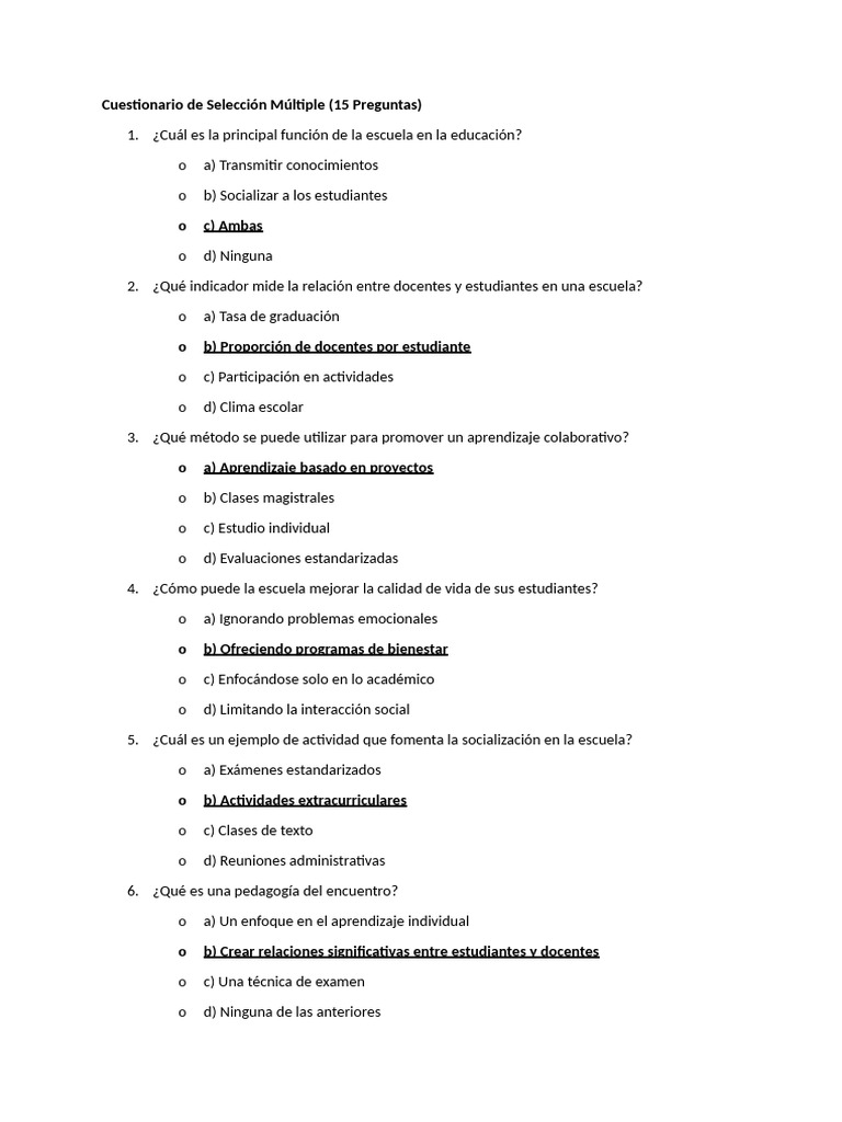 Cuestionario de Selección Múltiple | PDF