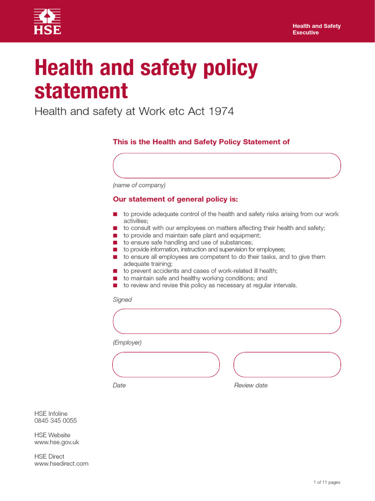 Health and Safety Policy HSE UK Version | PDF