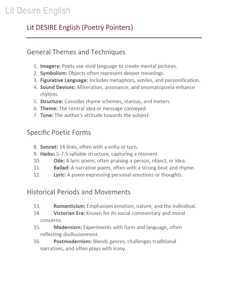 Lit DESIRE English (Poetry Pointers) - Watermark | PDF