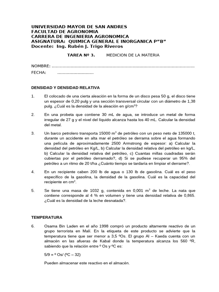 Tarea 3. Medida de La Materia (2-2024) | PDF