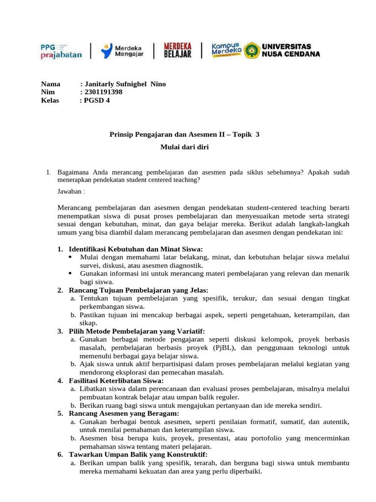 Topik 3 - Mulai Dari Diri - PPA II | PDF